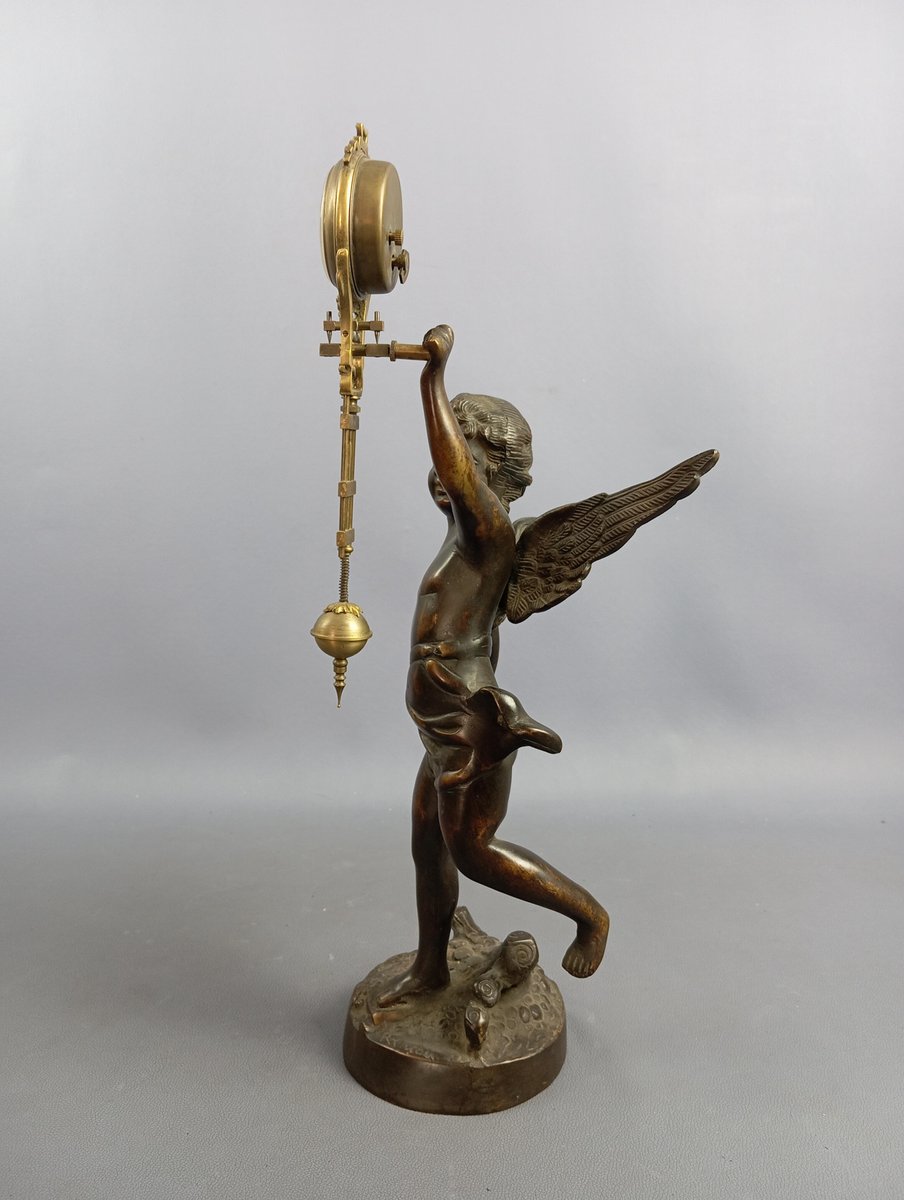 Winged Cherub Mechanical Bronze Pendulum Clock Statue, 1930s for sale ...