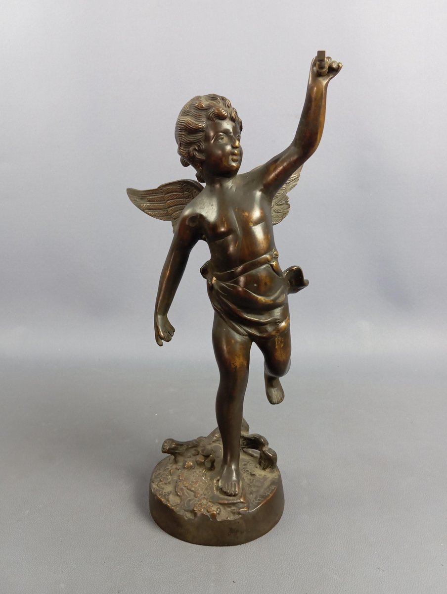 Winged Cherub Mechanical Bronze Pendulum Clock Statue, 1930s for sale ...