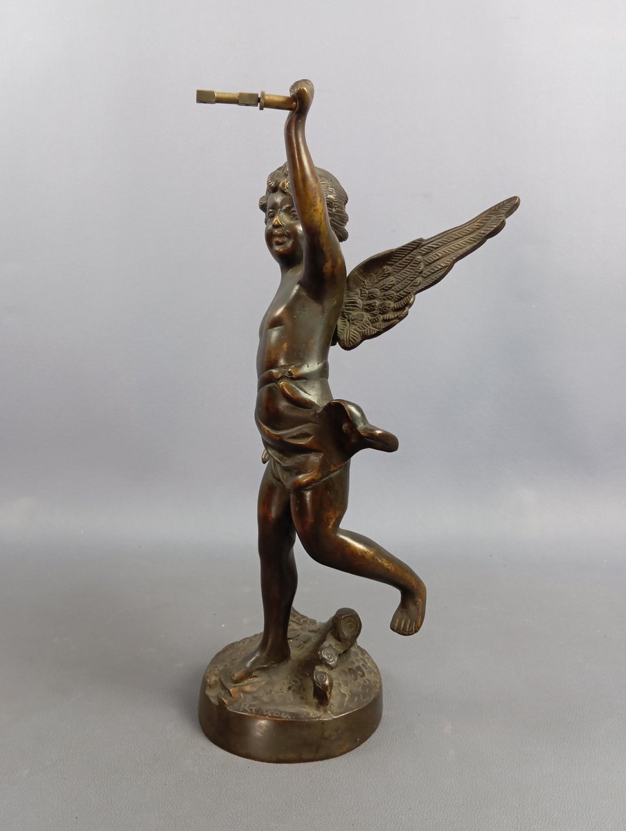 Winged Cherub Mechanical Bronze Pendulum Clock Statue, 1930s for sale ...