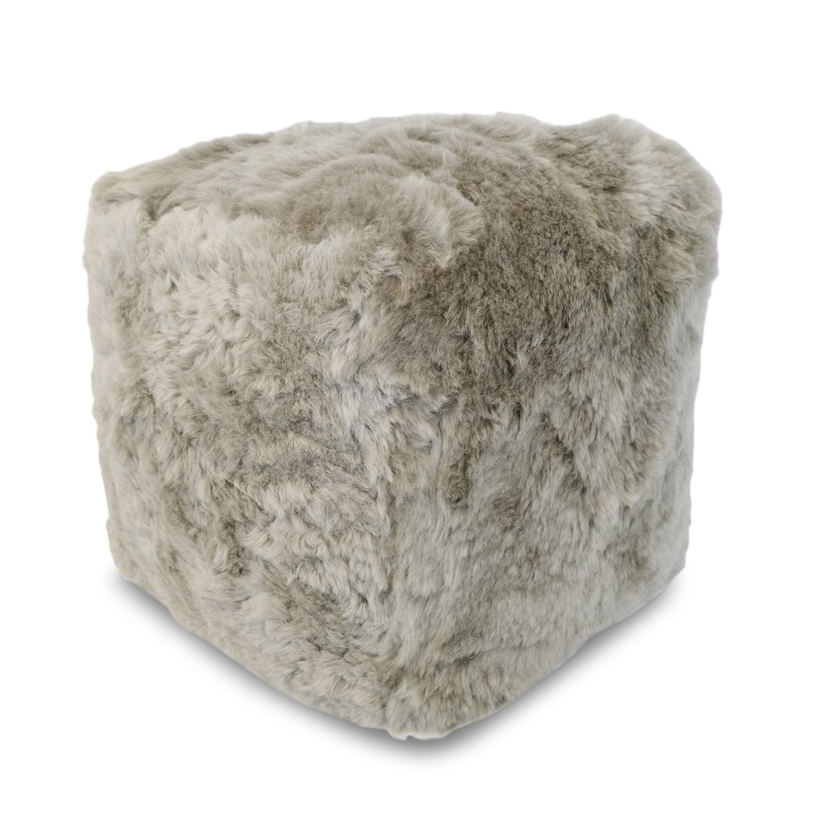 Light Grey Fur Cube Pouf for sale at Pamono