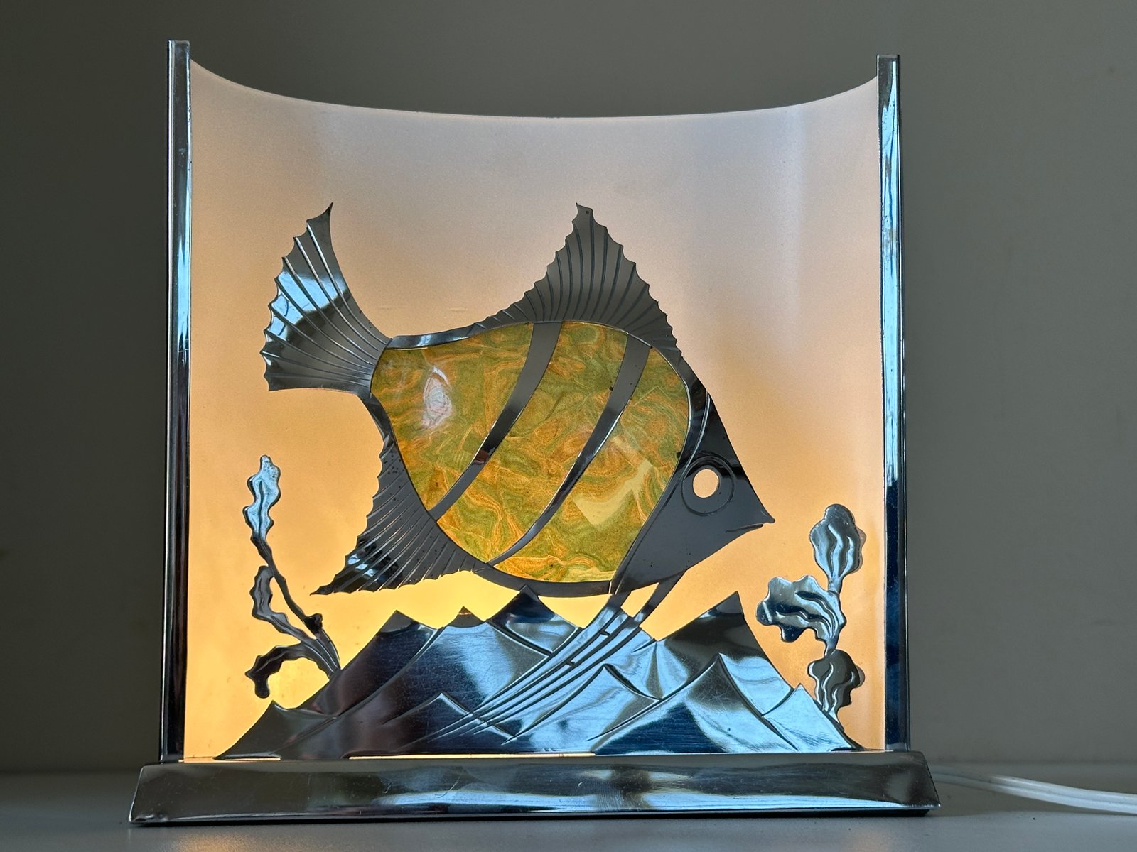 Vintage Fish Lamp in Chrome-Plated Brass, 1950s for sale at Pamono