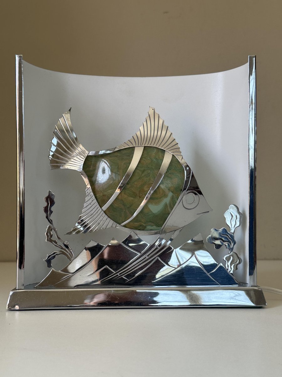 Vintage Fish Lamp in Chrome-Plated Brass, 1950s for sale at Pamono
