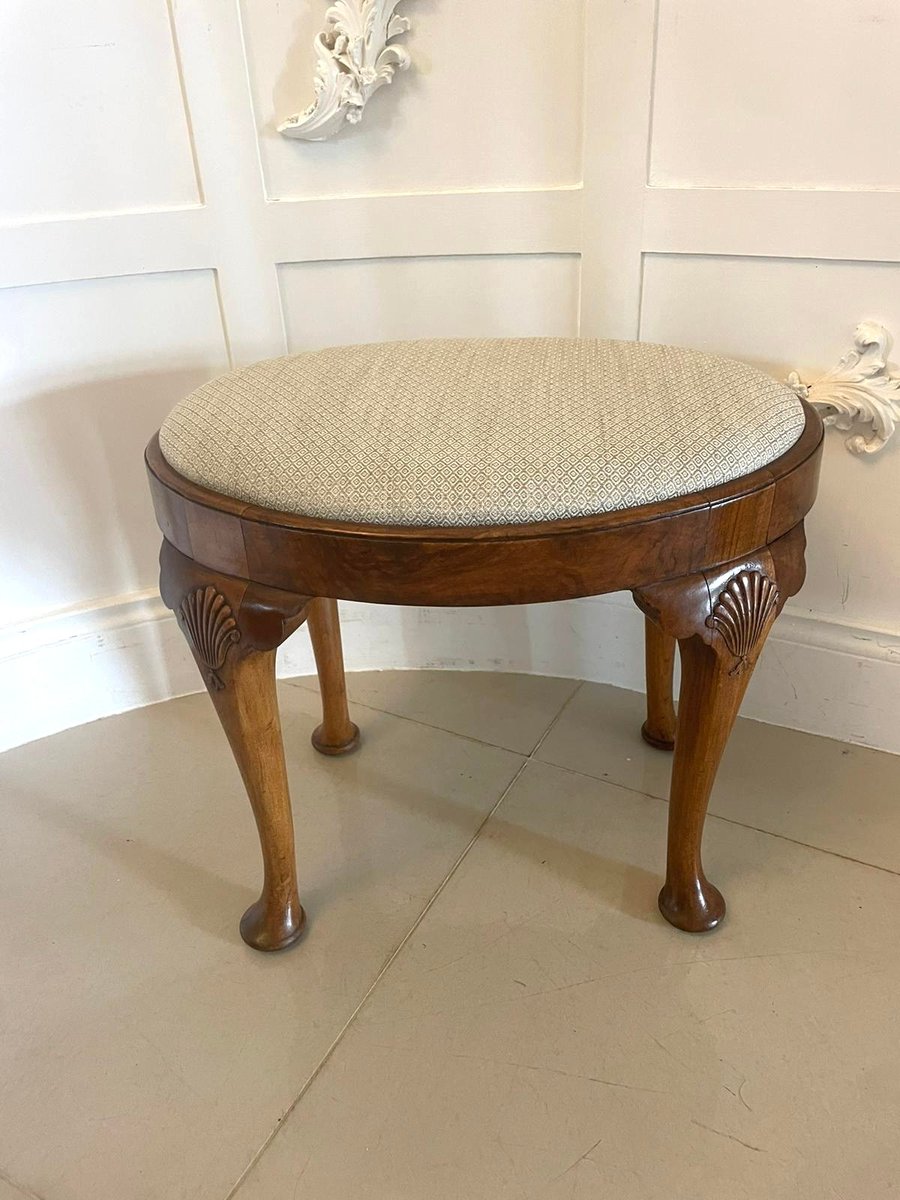 Vintage Walnut Oval Stool, 1920 for sale at Pamono