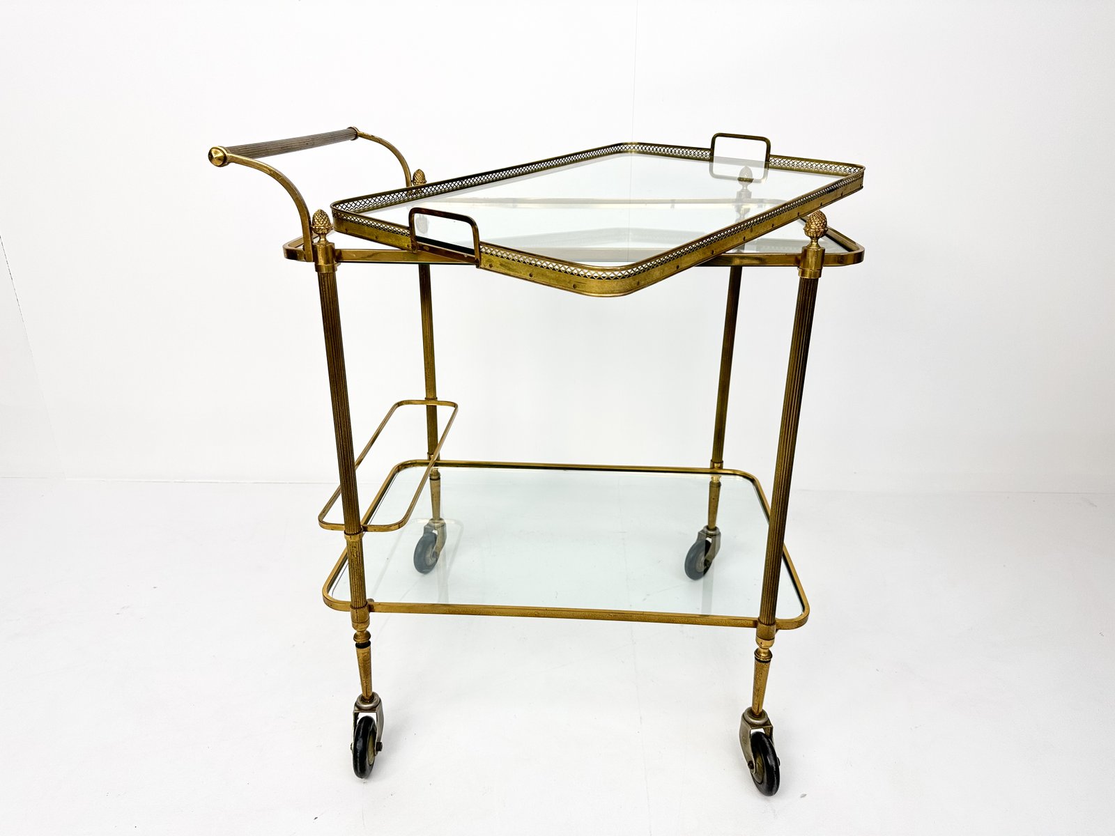 Mid-Century Brass & Glass Bar Cart for sale at Pamono