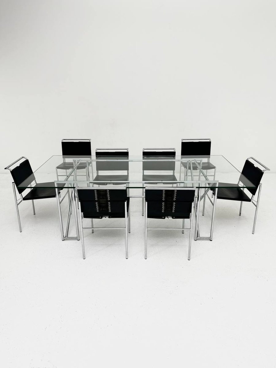 Double X Dining Table & Roquebrune Chairs by Eileen Gray for Classicon, 1927, Set of 9 for sale ...