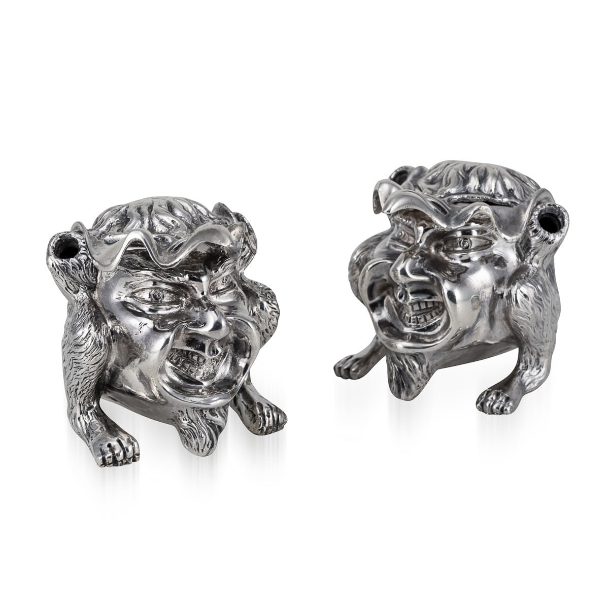 20th Century Victorian Silver Grotesque Inkwells, London, 1880s, Set of ...