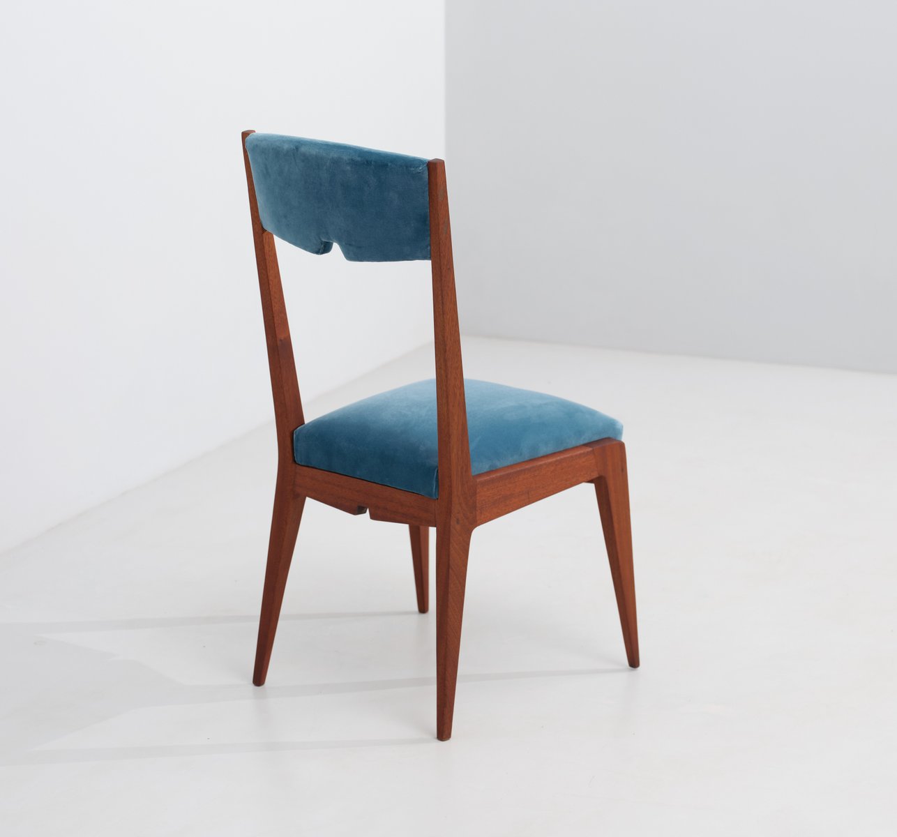 Italian Chair in Exotic Wood with Blue Velvet Upholstery, 1950s for ...