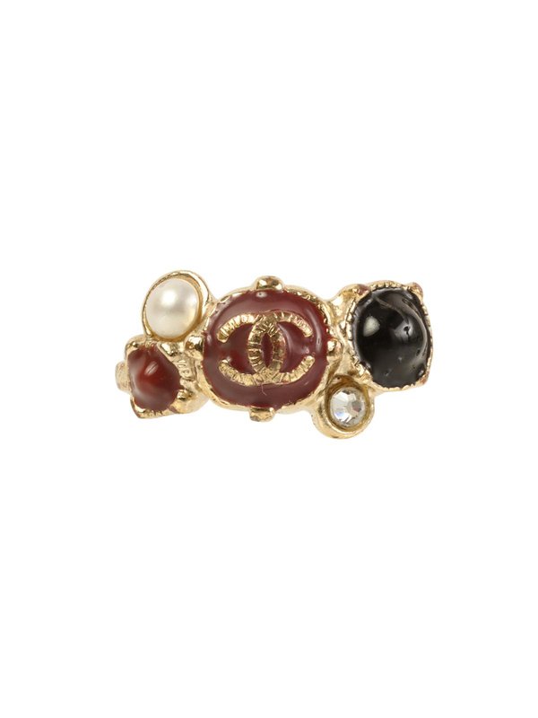 Pearl Rhinestone CC Mark Ring in Gold-Bordeaux-Black from Chanel for ...