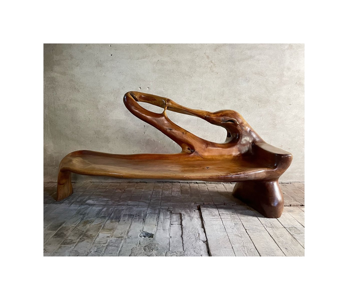 Sculptural Wooden Hand-Carved Bench for sale at Pamono