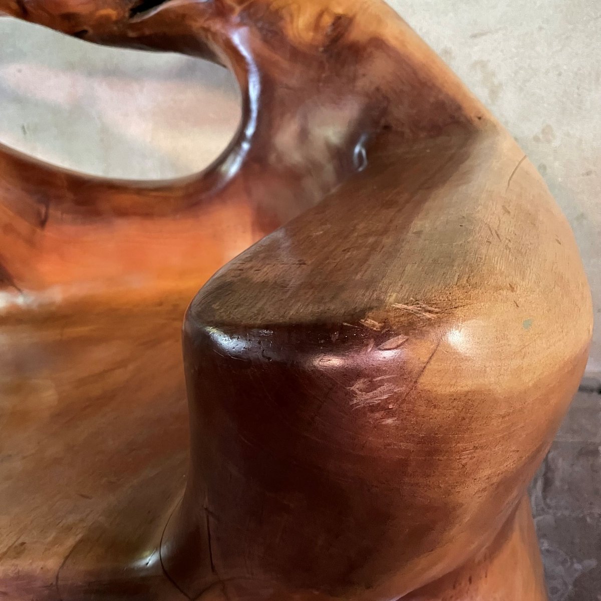 Sculptural Wooden Hand-Carved Bench for sale at Pamono