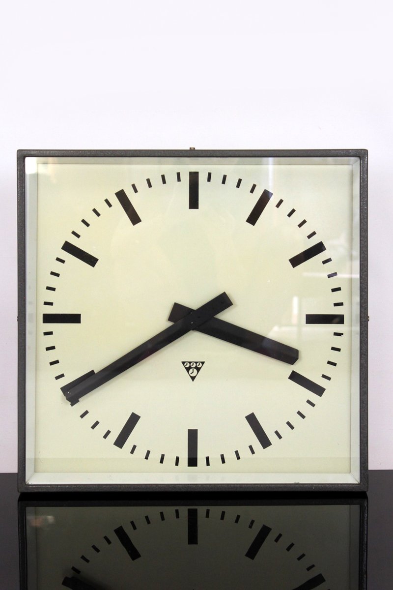 Industrial Square Railway Clock from Pragotron, 1980s for sale at Pamono