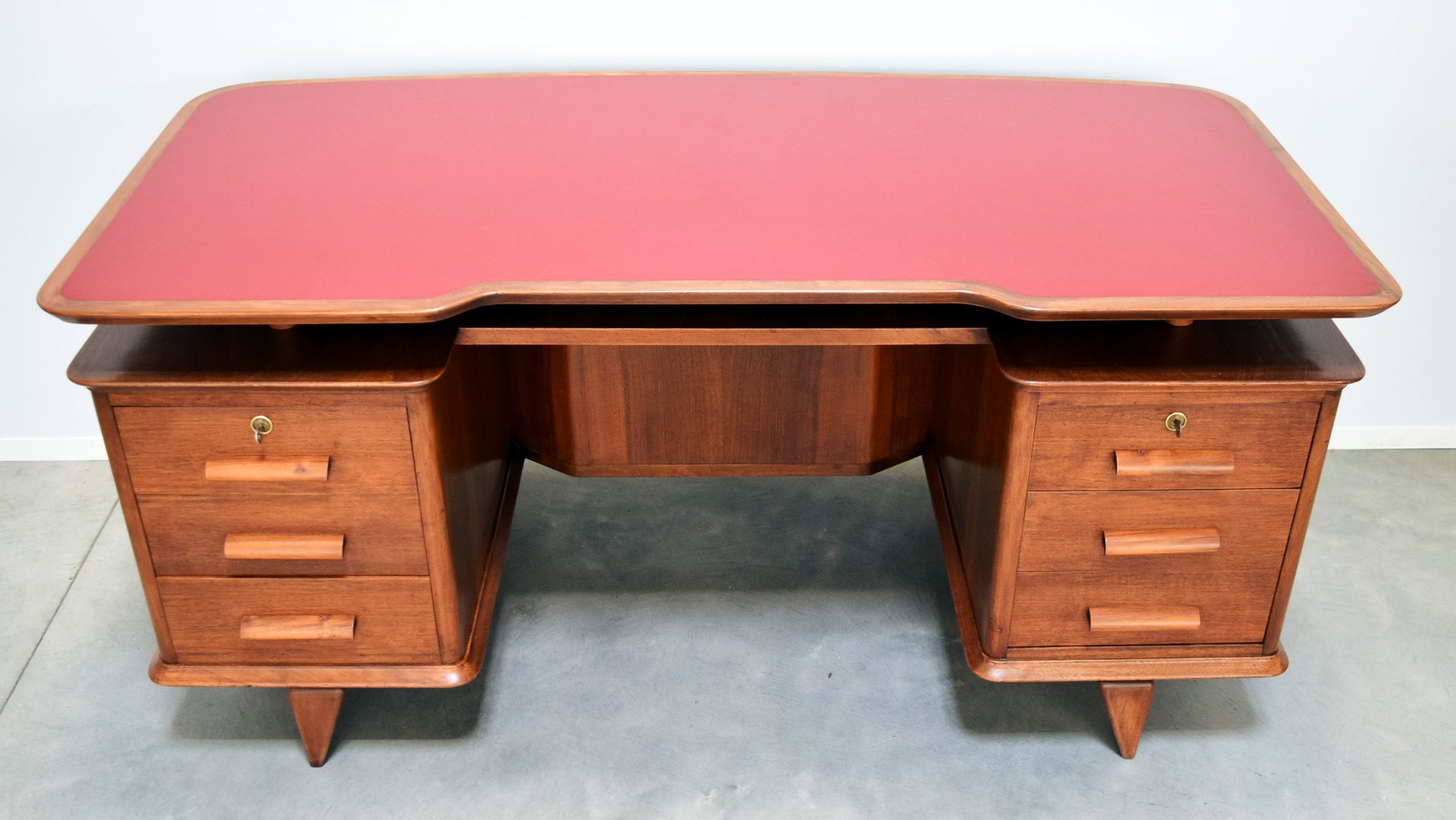 Italian Walnut & Red Formica Desk, 1950s for sale at Pamono