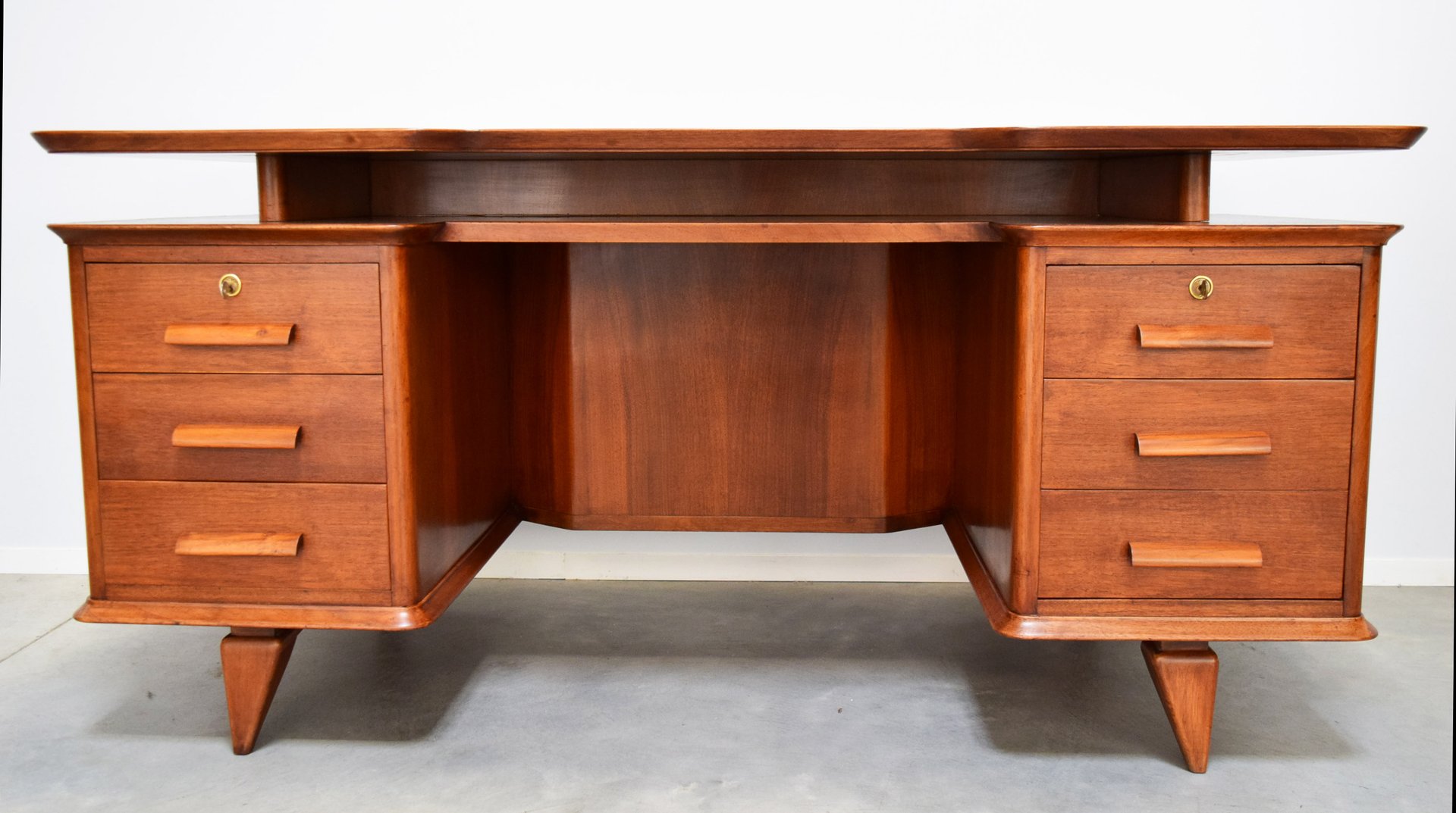 Italian Walnut & Red Formica Desk, 1950s for sale at Pamono