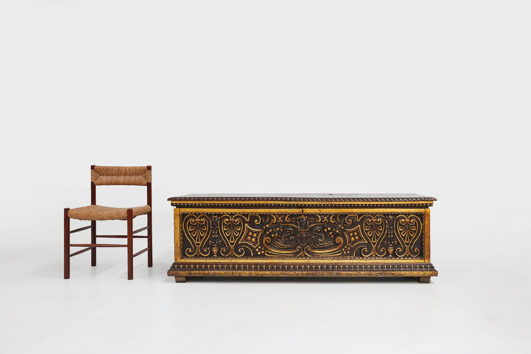 Large Italian Carved and Polychroom Painted Oak Venetian Chest for sale ...