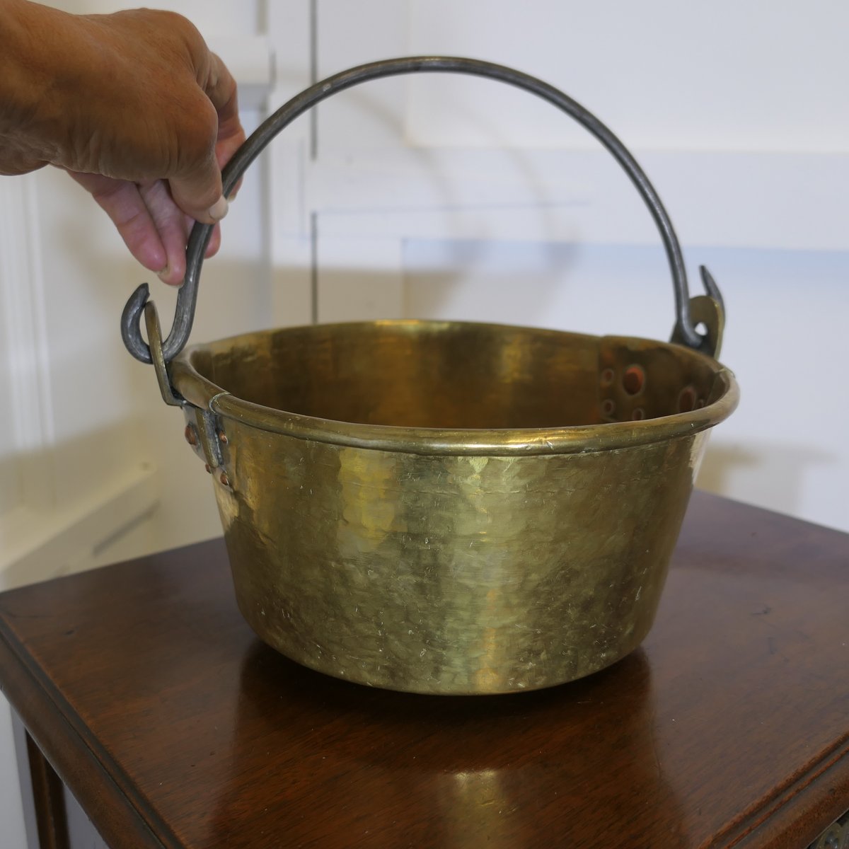 Small 19th Century Riveted Swing Handled Brass Pan for sale at Pamono