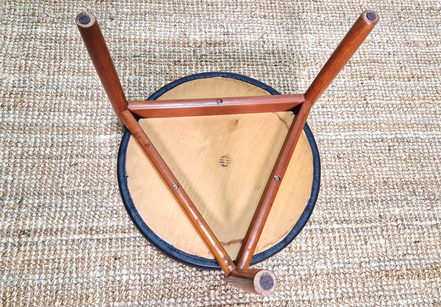 Mid-Century Teak and Leather Stool from Spøttrup, 1960s for sale at Pamono