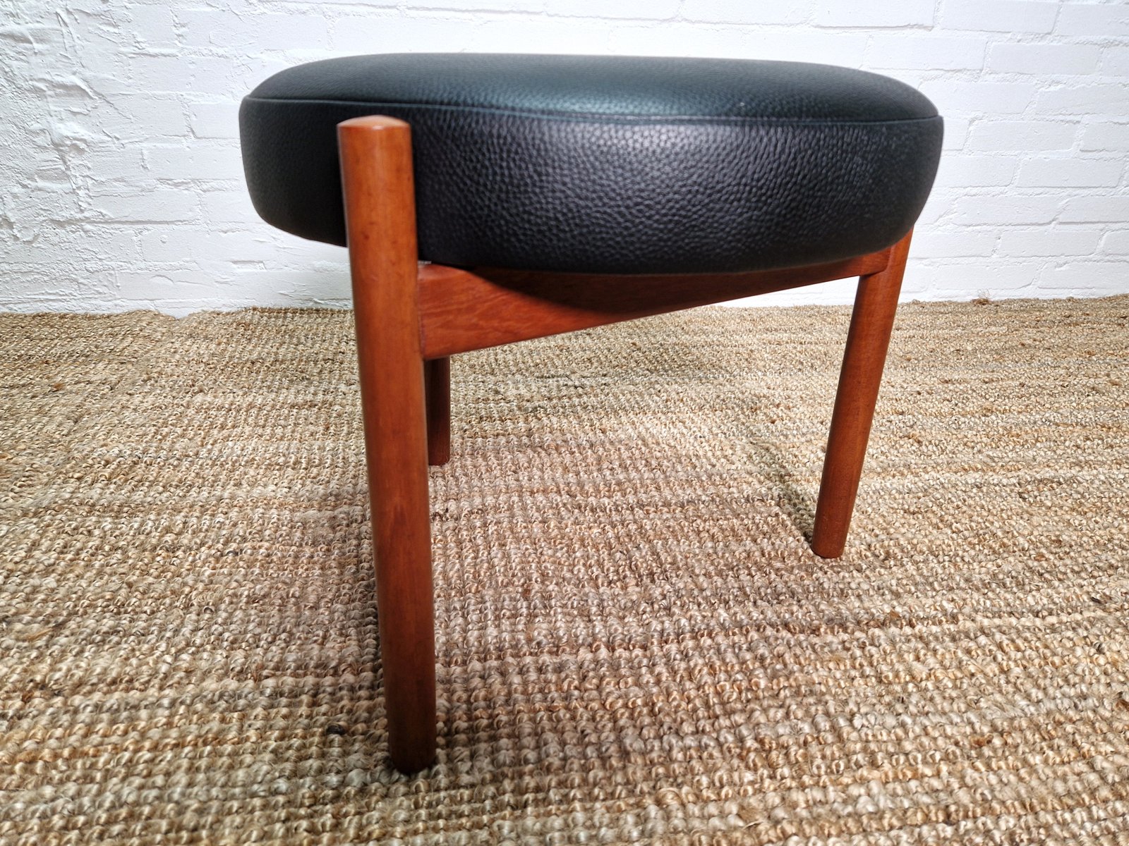Mid-Century Teak and Leather Stool from Spøttrup, 1960s for sale at Pamono