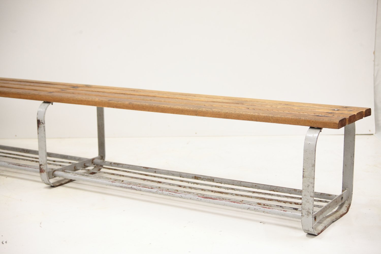 Industrial Oak and Steel Bench, 1980s for sale at Pamono