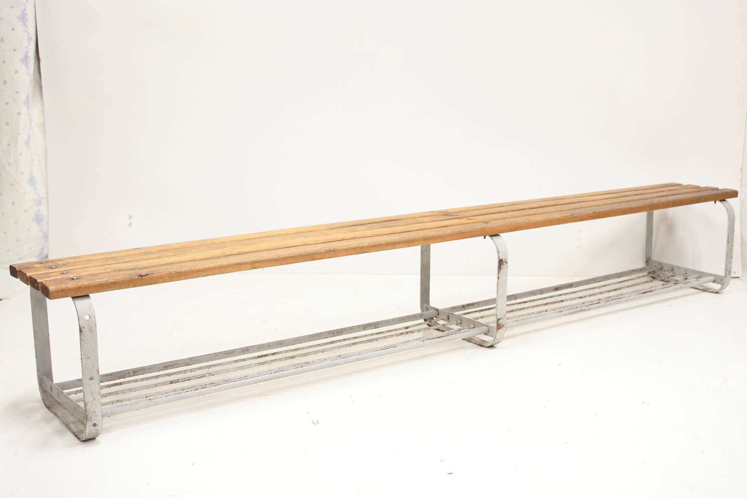 Industrial Oak and Steel Bench, 1980s for sale at Pamono