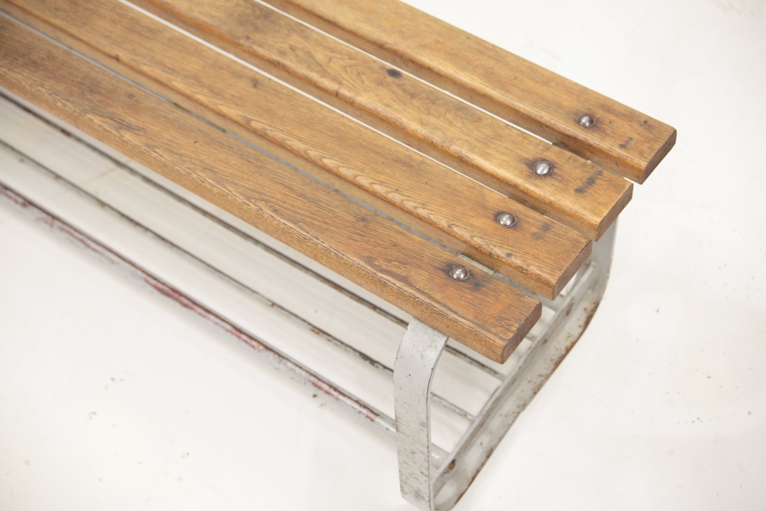 Industrial Oak and Steel Bench, 1980s for sale at Pamono