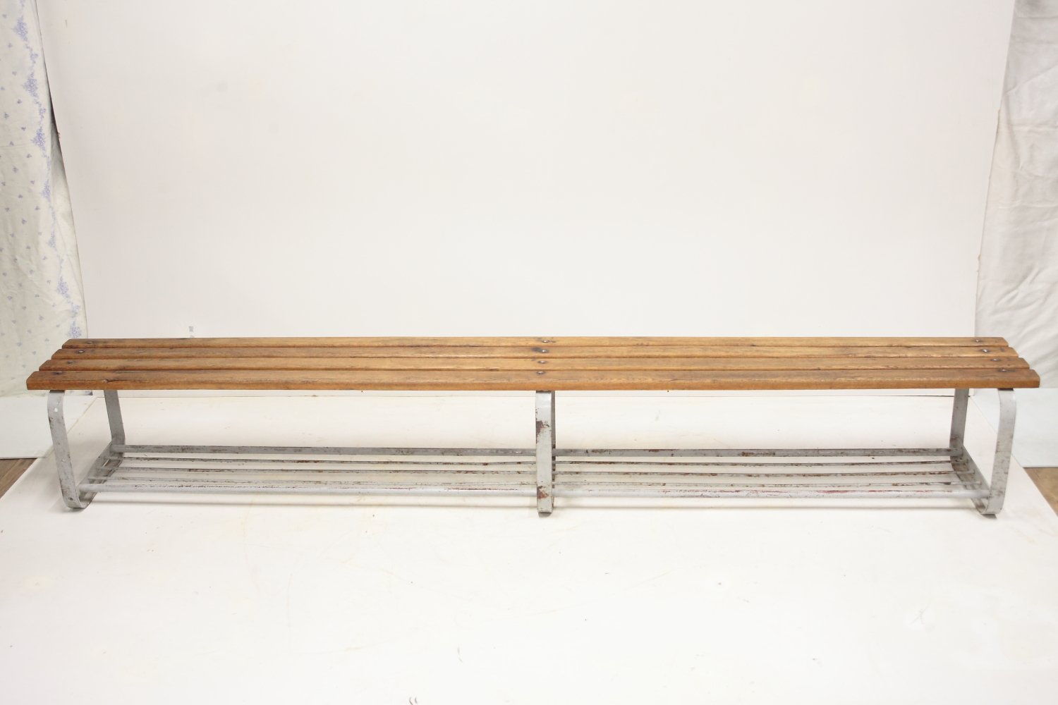 Industrial Oak and Steel Bench, 1980s for sale at Pamono