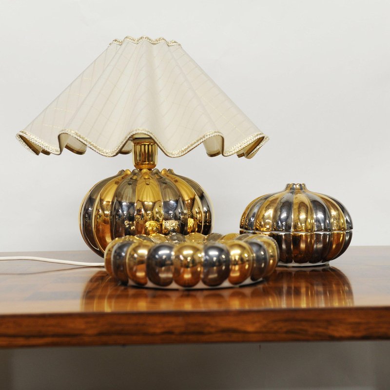 Italian Silver and Gold Desk Lamp, 1980s for sale at Pamono