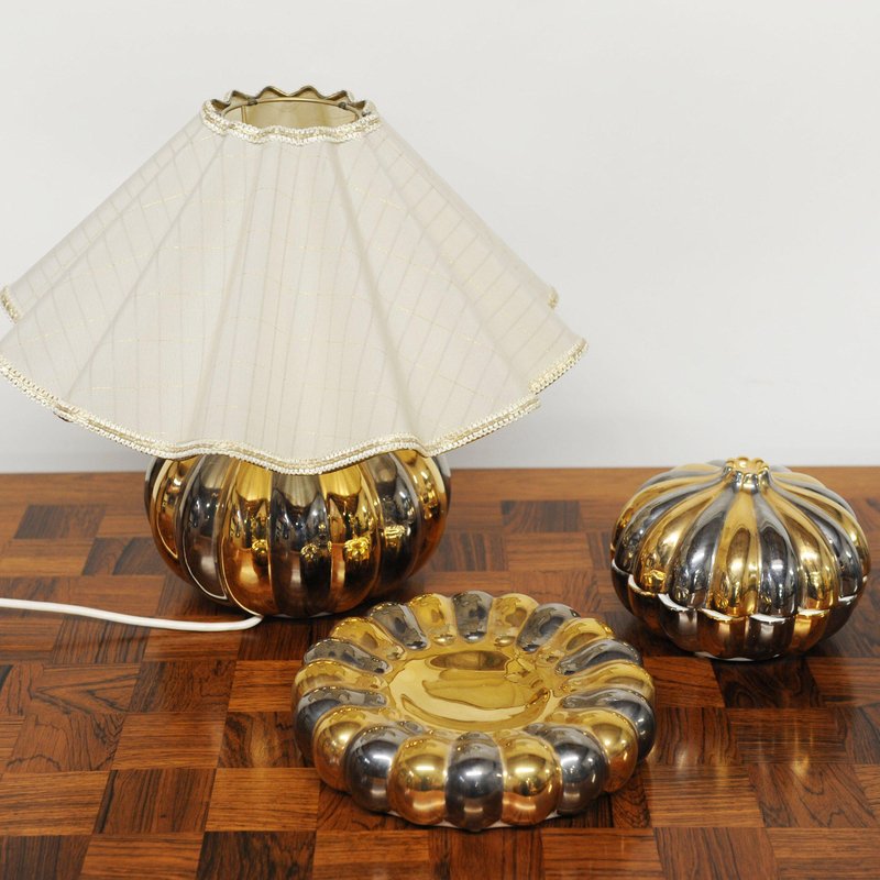 Italian Silver and Gold Desk Lamp, 1980s for sale at Pamono