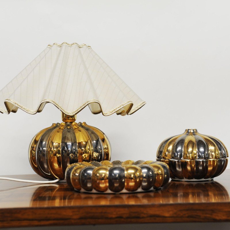 Italian Silver and Gold Desk Lamp, 1980s for sale at Pamono