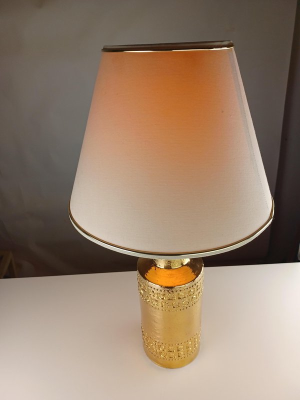 Bitossi Gold Glazed Table Lamp with Decorative Hand Incised Bands from ...