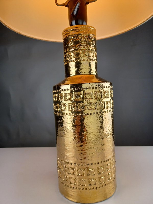 Bitossi Gold Glazed Table Lamp with Decorative Hand Incised Bands from ...