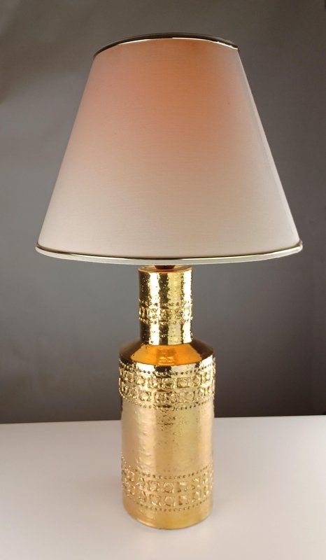 Bitossi Gold Glazed Table Lamp with Decorative Hand Incised Bands from ...