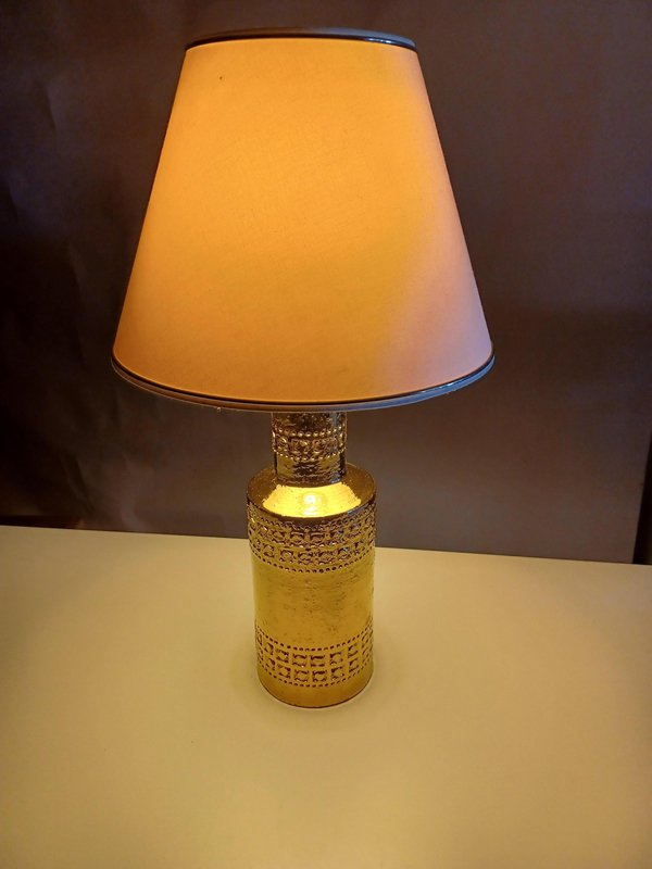 Bitossi Gold Glazed Table Lamp with Decorative Hand Incised Bands from ...