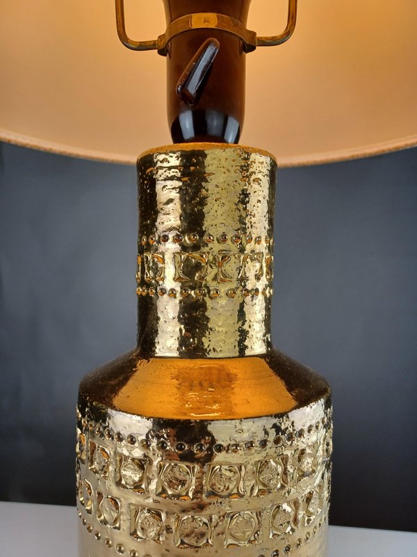 Bitossi Gold Glazed Table Lamp with Decorative Hand Incised Bands from ...