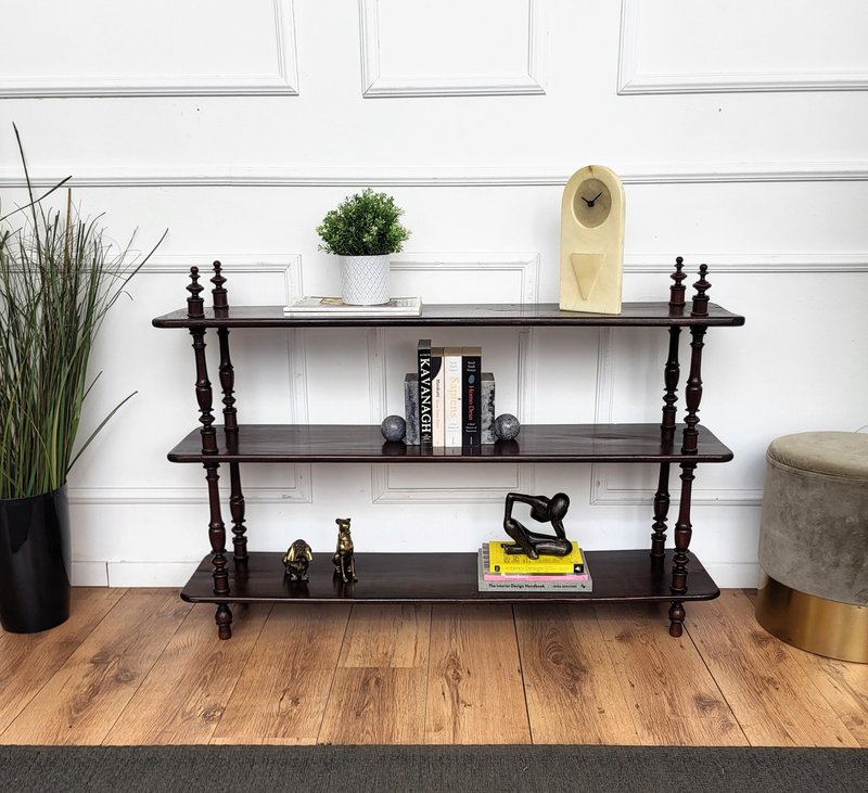 Italian Carved Walnut Wood Three Shelves Open Bookcase Library Etagere ...