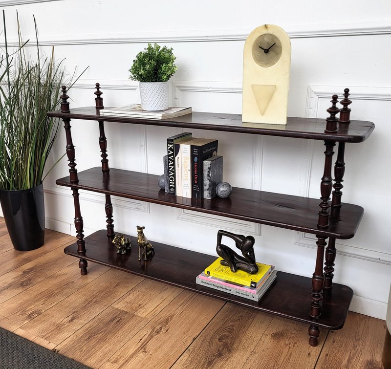 Italian Carved Walnut Wood Three Shelves Open Bookcase Library Etagere ...