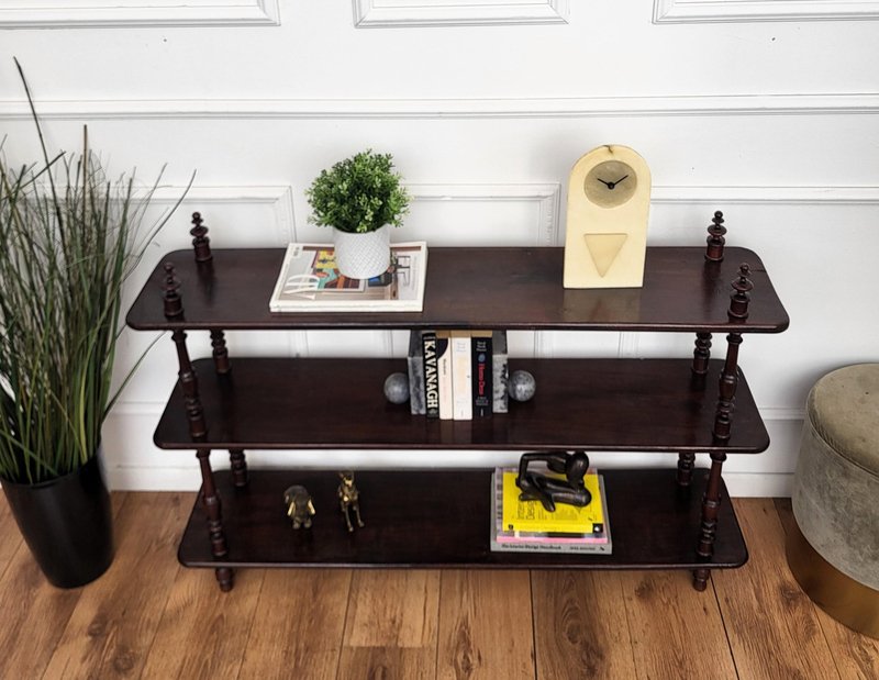 Italian Carved Walnut Wood Three Shelves Open Bookcase Library Etagere ...