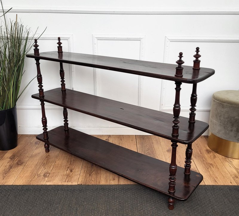 Italian Carved Walnut Wood Three Shelves Open Bookcase Library Etagere ...