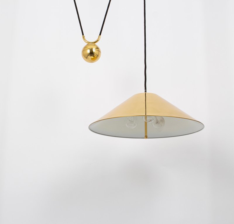 Adjustable Brass Counterweight Pendant Light, 1970s for sale at Pamono