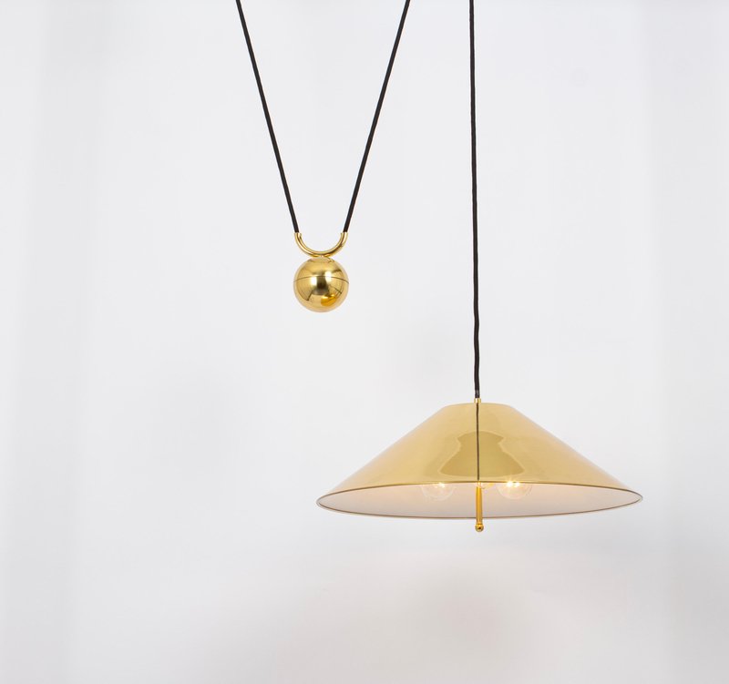 Adjustable Brass Counterweight Pendant Light, 1970s for sale at Pamono