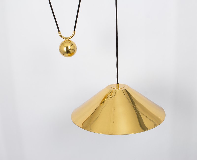 Adjustable Brass Counterweight Pendant Light, 1970s for sale at Pamono