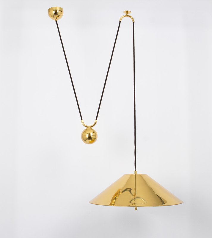Adjustable Brass Counterweight Pendant Light, 1970s for sale at Pamono