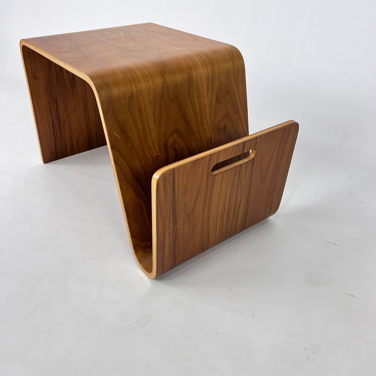 Bent Plywood Side Table with Magazine Holder, 1990s for sale at Pamono