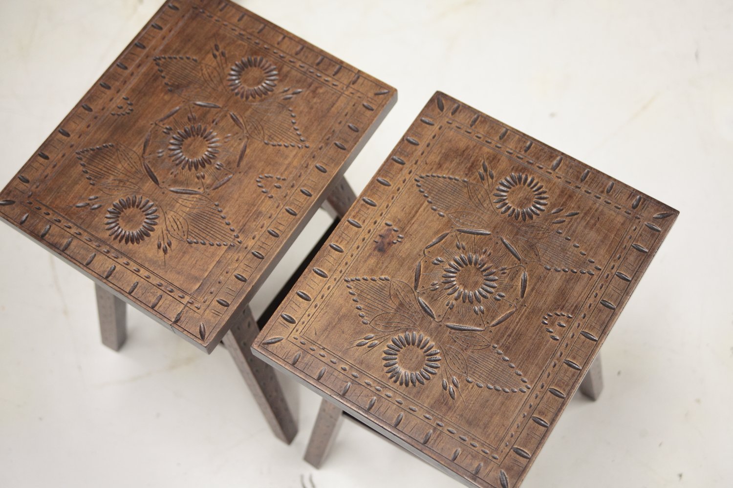 Hand Carved Folk Table and Stools, Former Czechoslovakia, 1960s, Set of ...