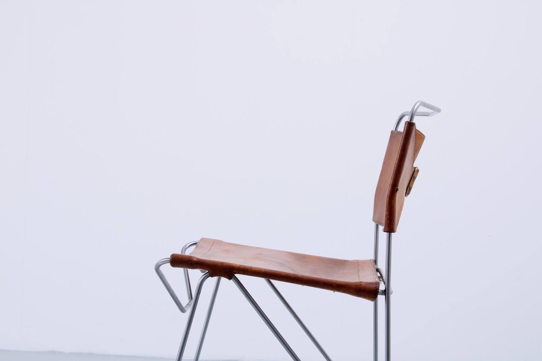 Leather and Chrome Wire Chair from T Spectrum, 1970s for sale at Pamono