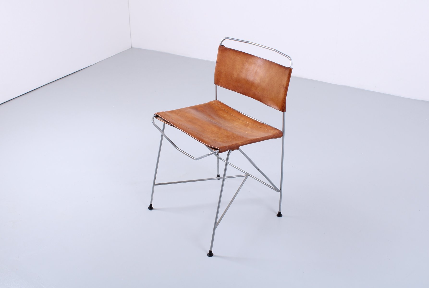 Leather and Chrome Wire Chair from T Spectrum, 1970s for sale at Pamono