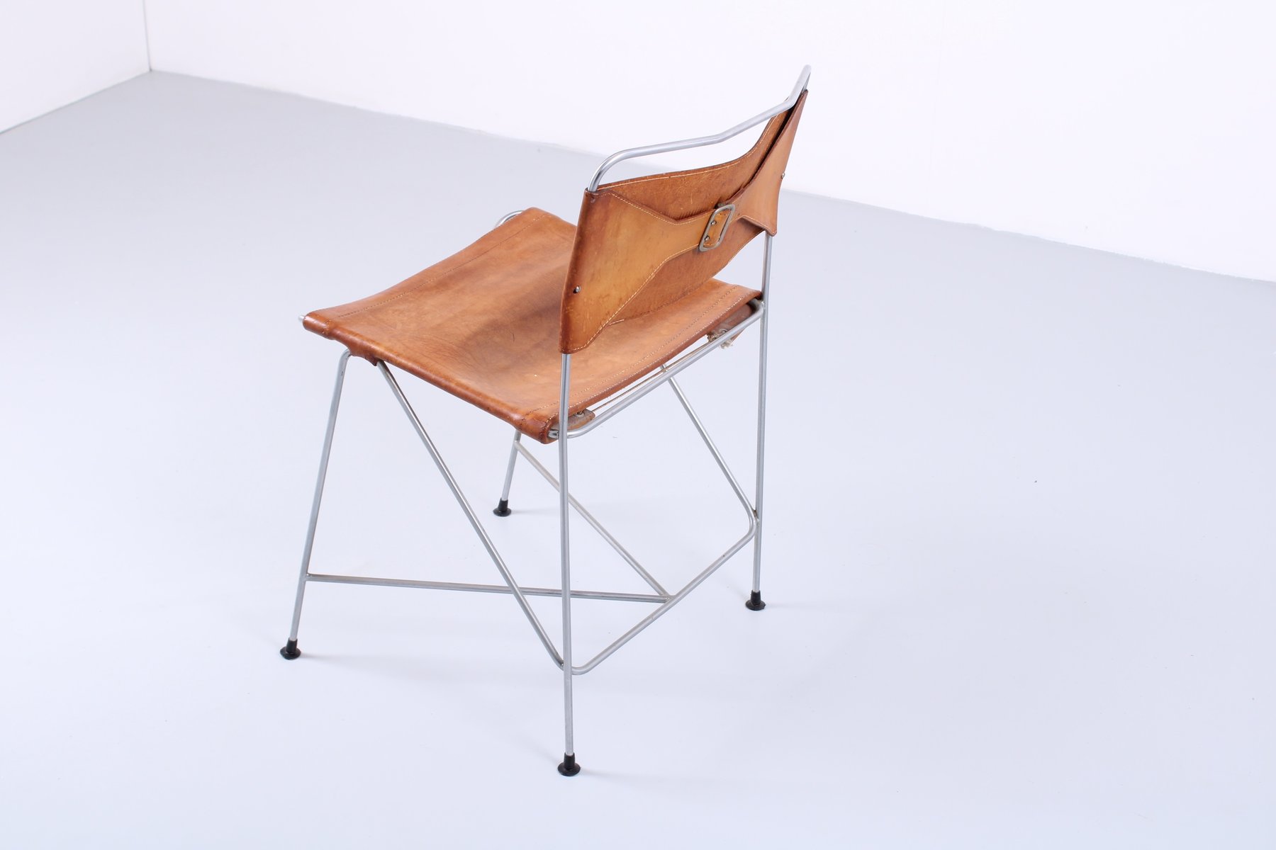 Leather and Chrome Wire Chair from T Spectrum, 1970s for sale at Pamono