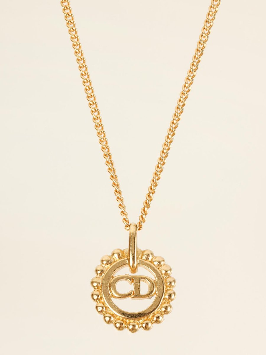 Dior Round Cutout Logo Plate Necklace in Gold by Christian Dior for ...