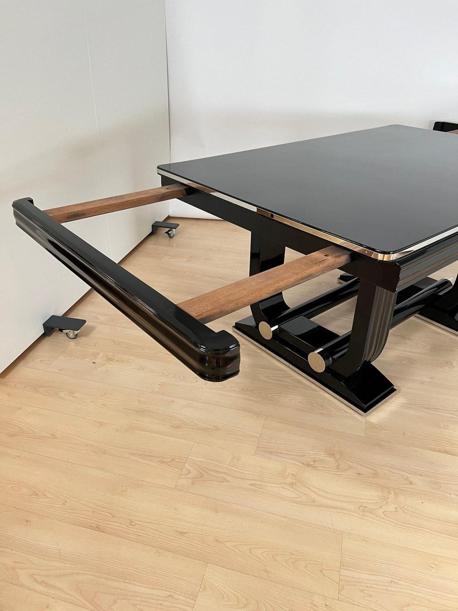 Art Deco Expandable Table in Black Lacquer and Chrome, France, 1935 for ...