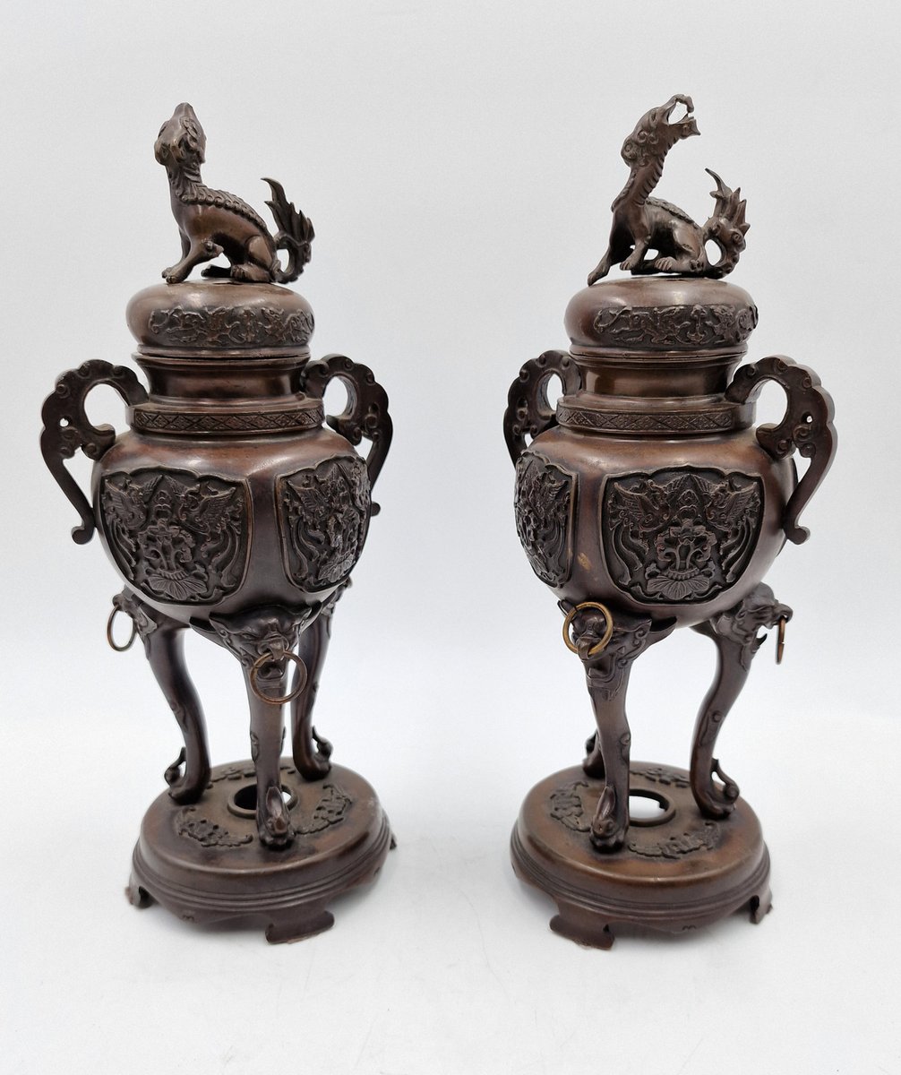 Bronze Tripod Censers, Set of 2 for sale at Pamono