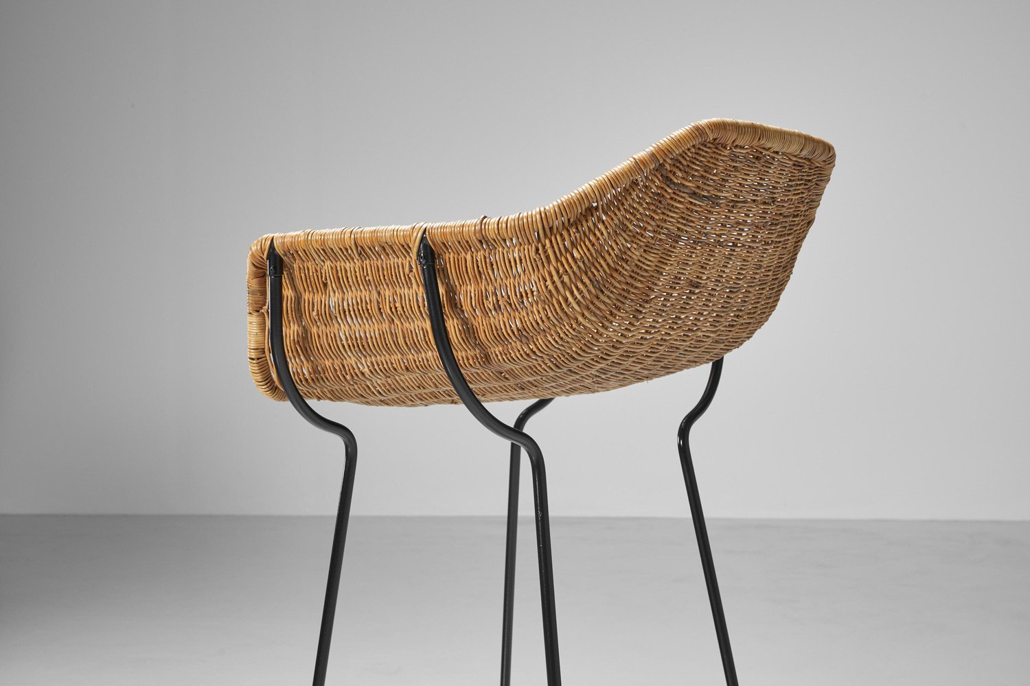 Metal and Wicker Bucket Stools, 1950, Set of 2 for sale at Pamono